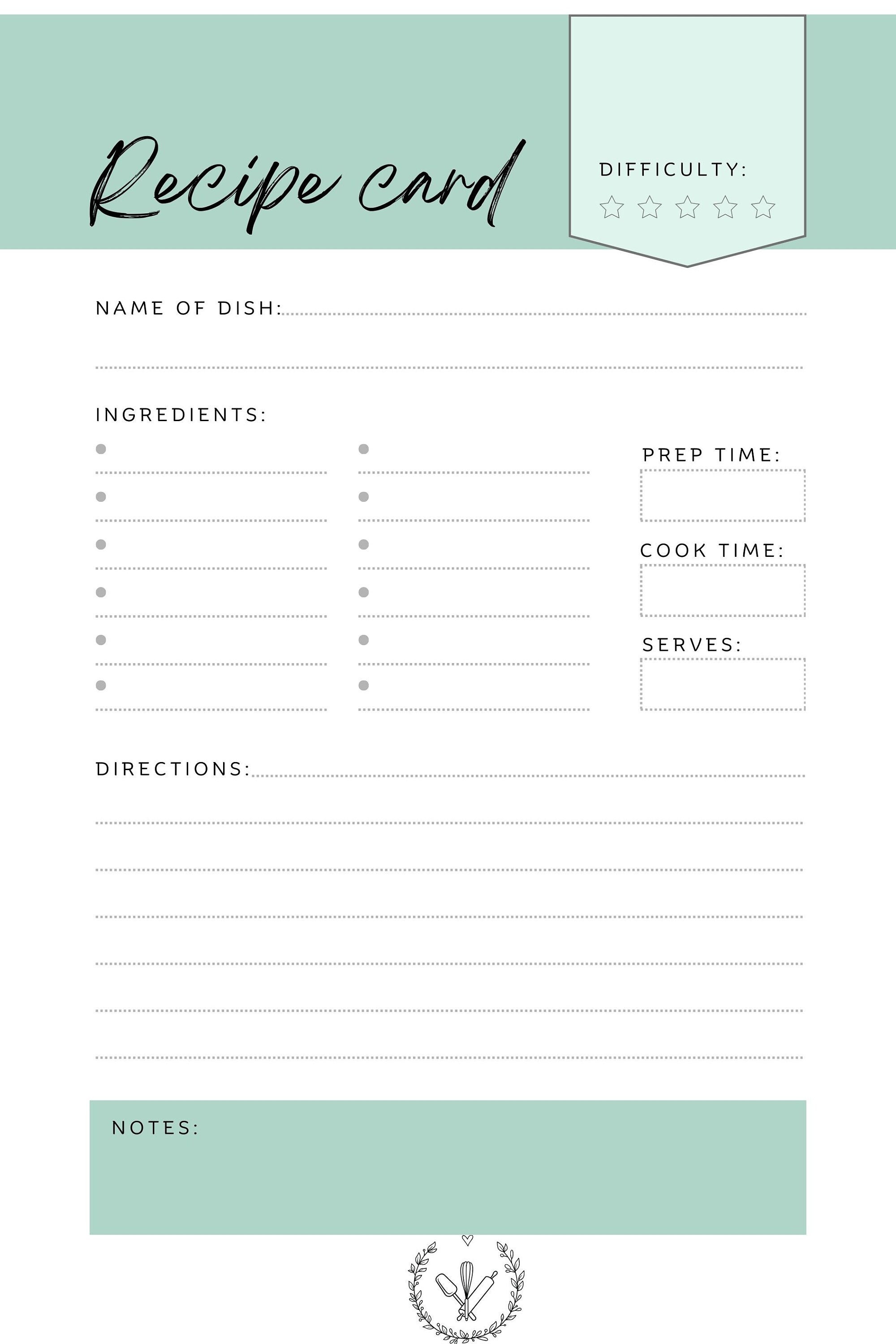 Printable Recipe Card-digital Download - Etsy