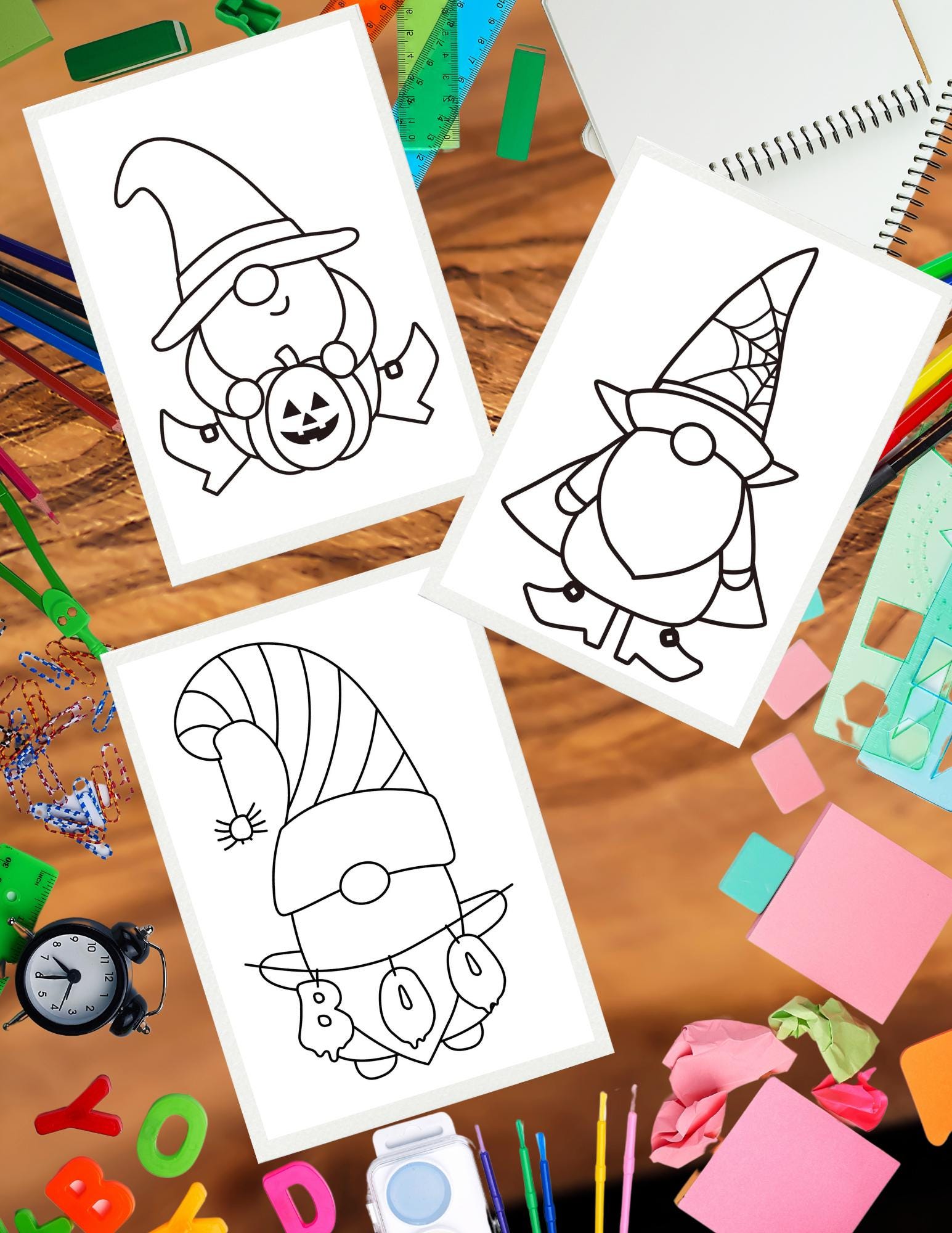 Cute Halloween Gnome Coloring Pages - Etsy