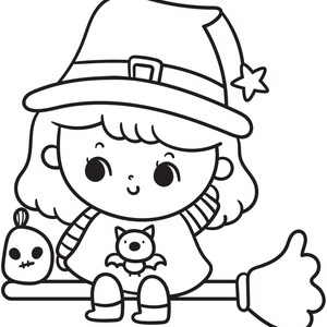 Cute Halloween Witch Coloring Pages - Etsy