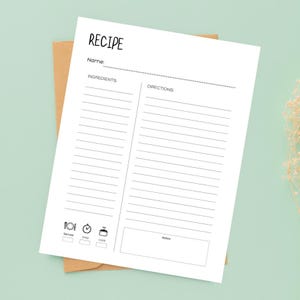Printable Minimalistic Recipe Page 8x11 - Etsy