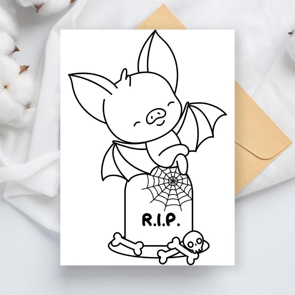 Cute Halloween Coloring Pages Featuring Bats - Etsy