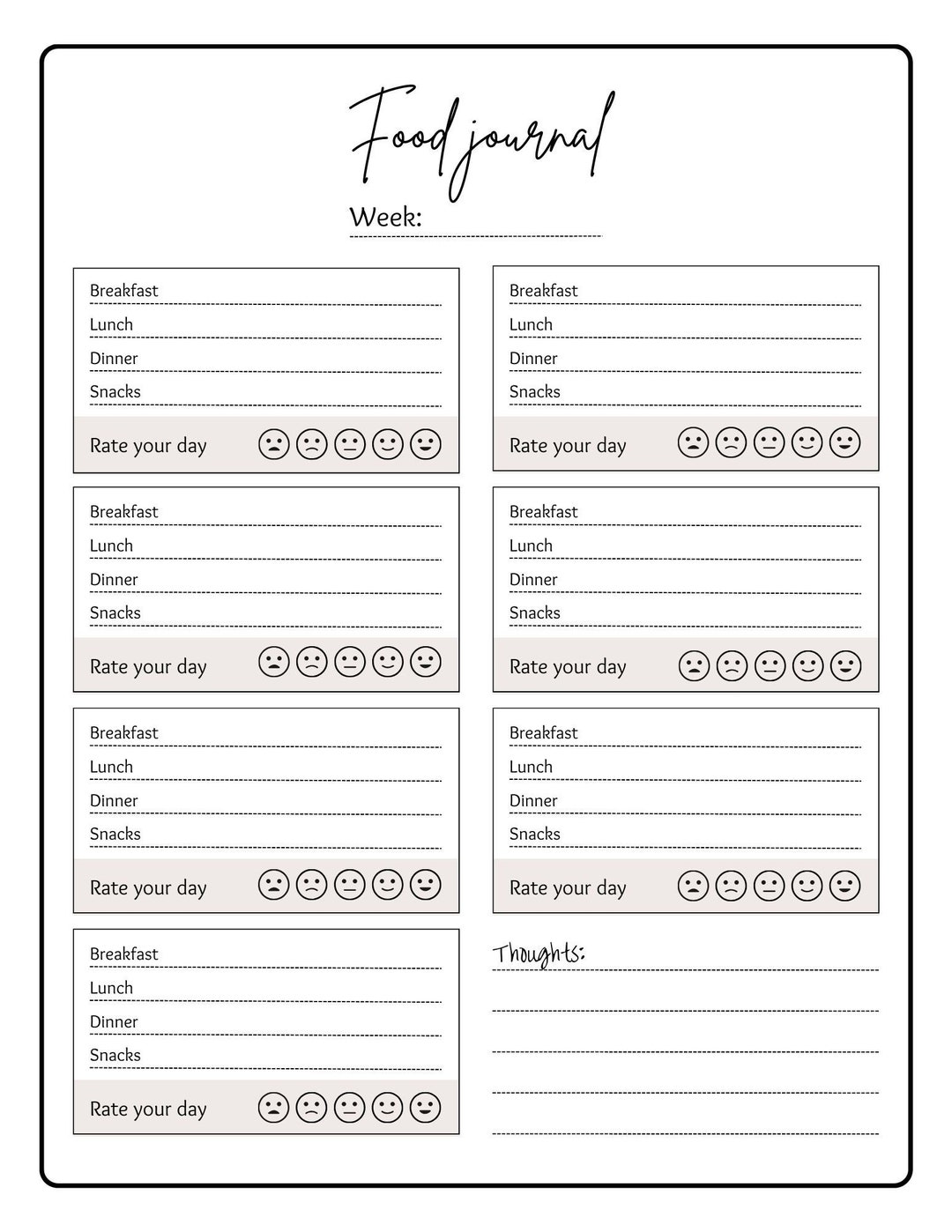 Printable Weekly Food Journal - Etsy