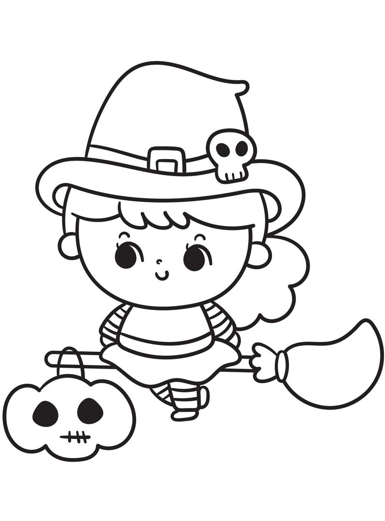 Cute Halloween Witch Coloring Pages - Etsy