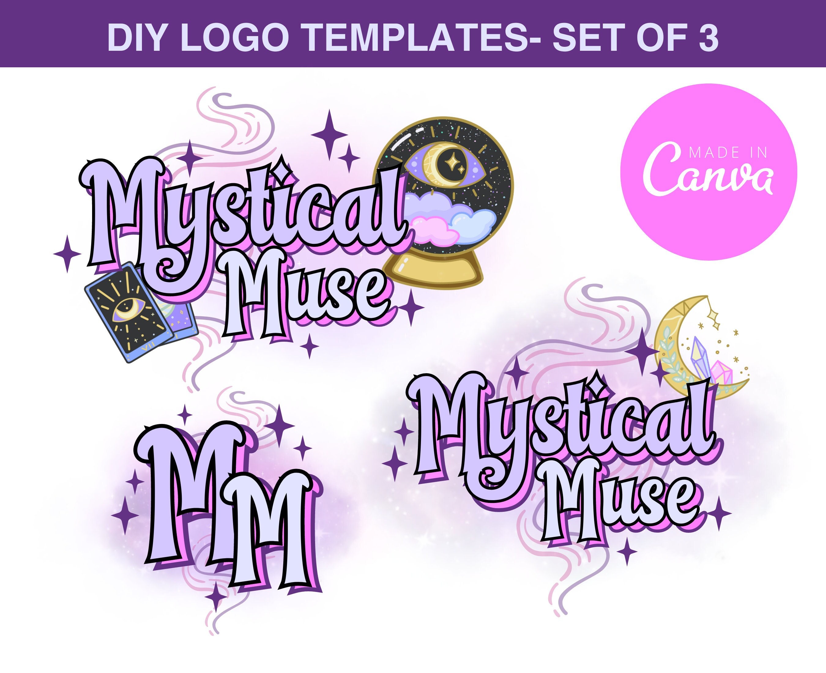 Editable Logo: Psychic Logo, Logo Bundle, Purple Logo, Logo With Stars ...