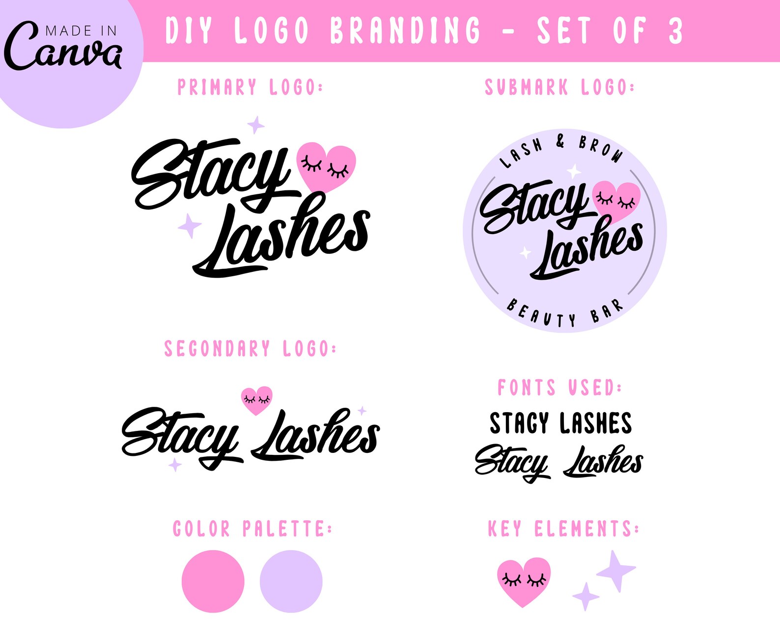 Beauty Lash Logo: Logo Bundle Design, Editable Logo, Lash Business Logo ...