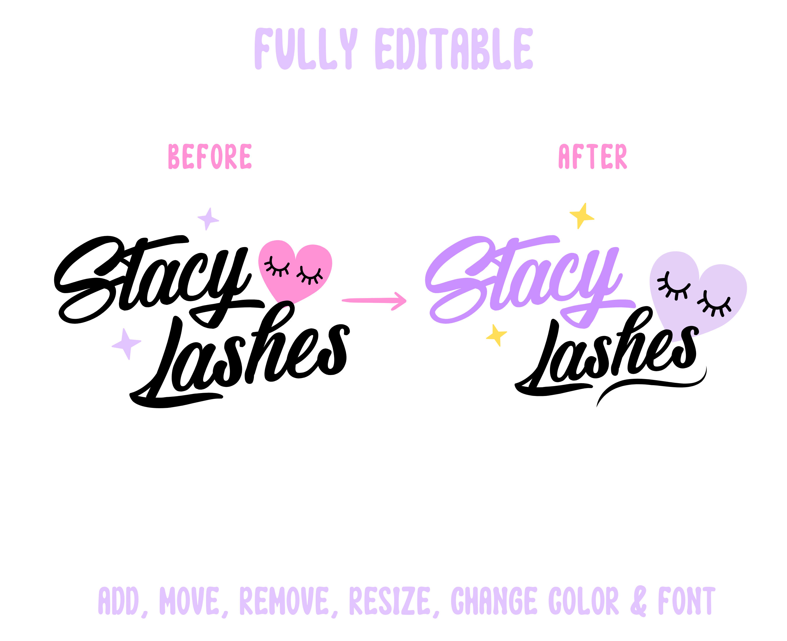 Beauty Lash Logo: Logo Bundle Design, Editable Logo, Lash Business Logo ...