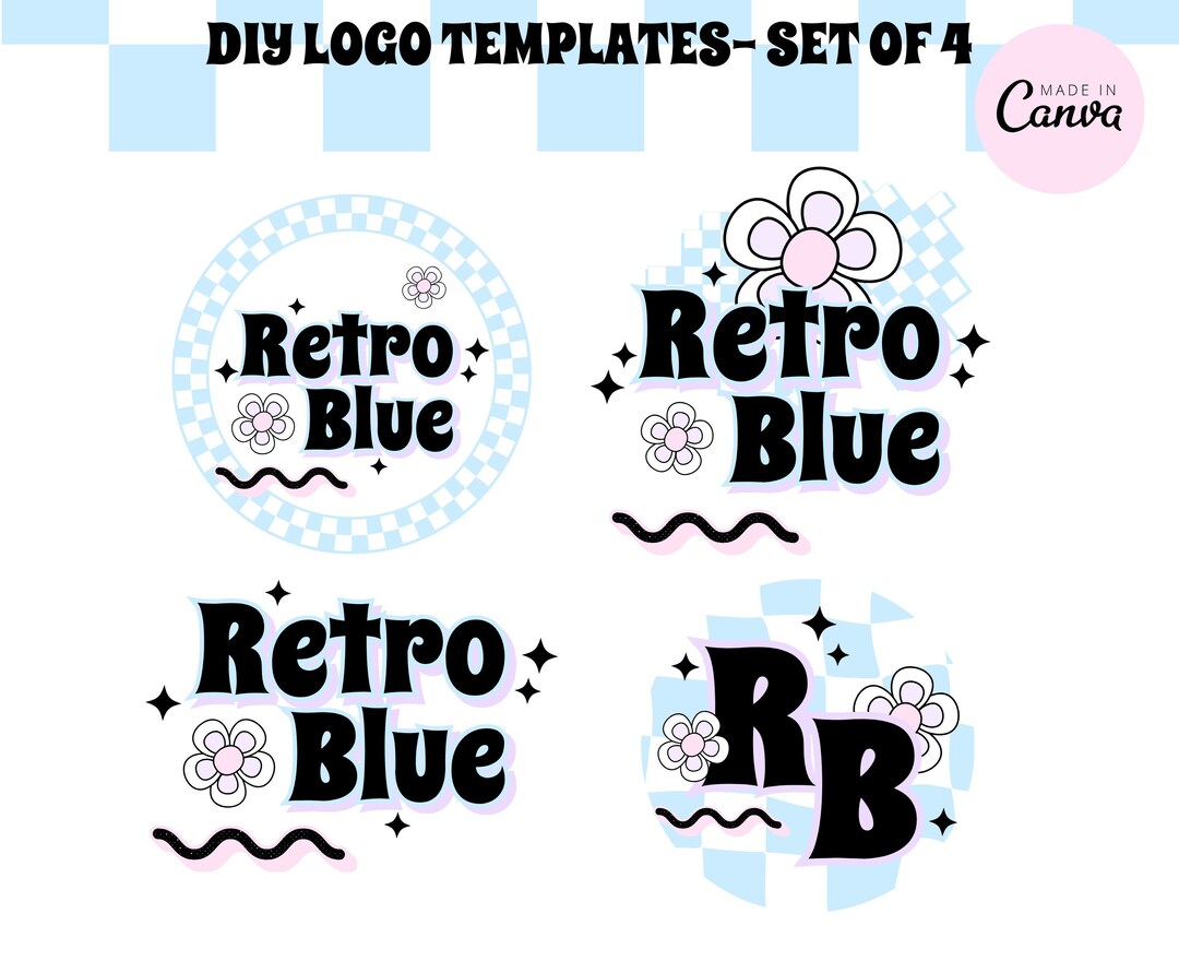 Retro Blue Logo Design, Logo Bundle, Logo Design, Pastel Logo, Business ...