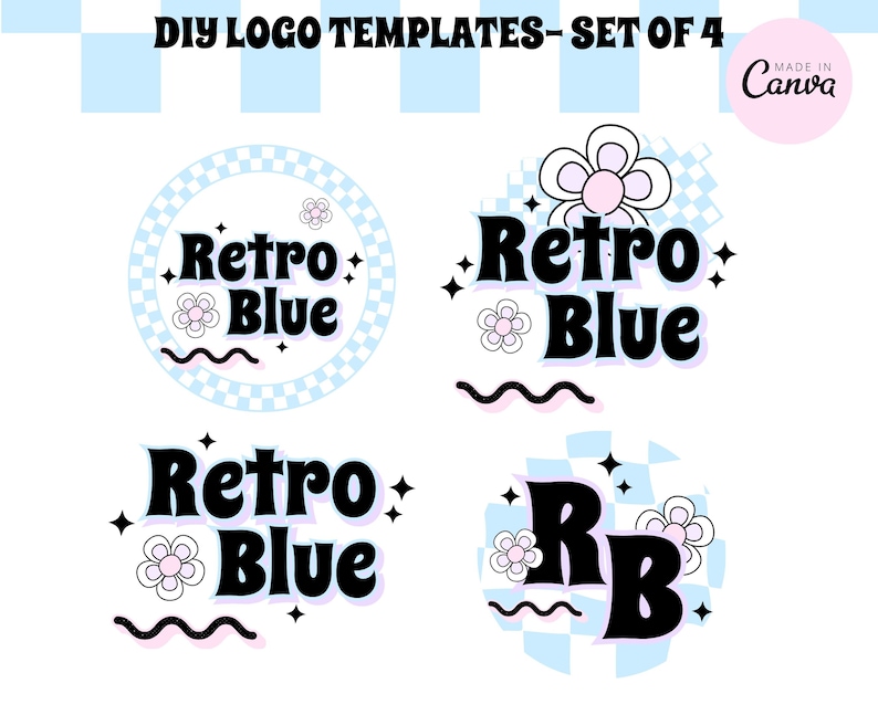 Retro Blue Logo Design, Logo Bundle, Logo Design, Pastel Logo, Business ...