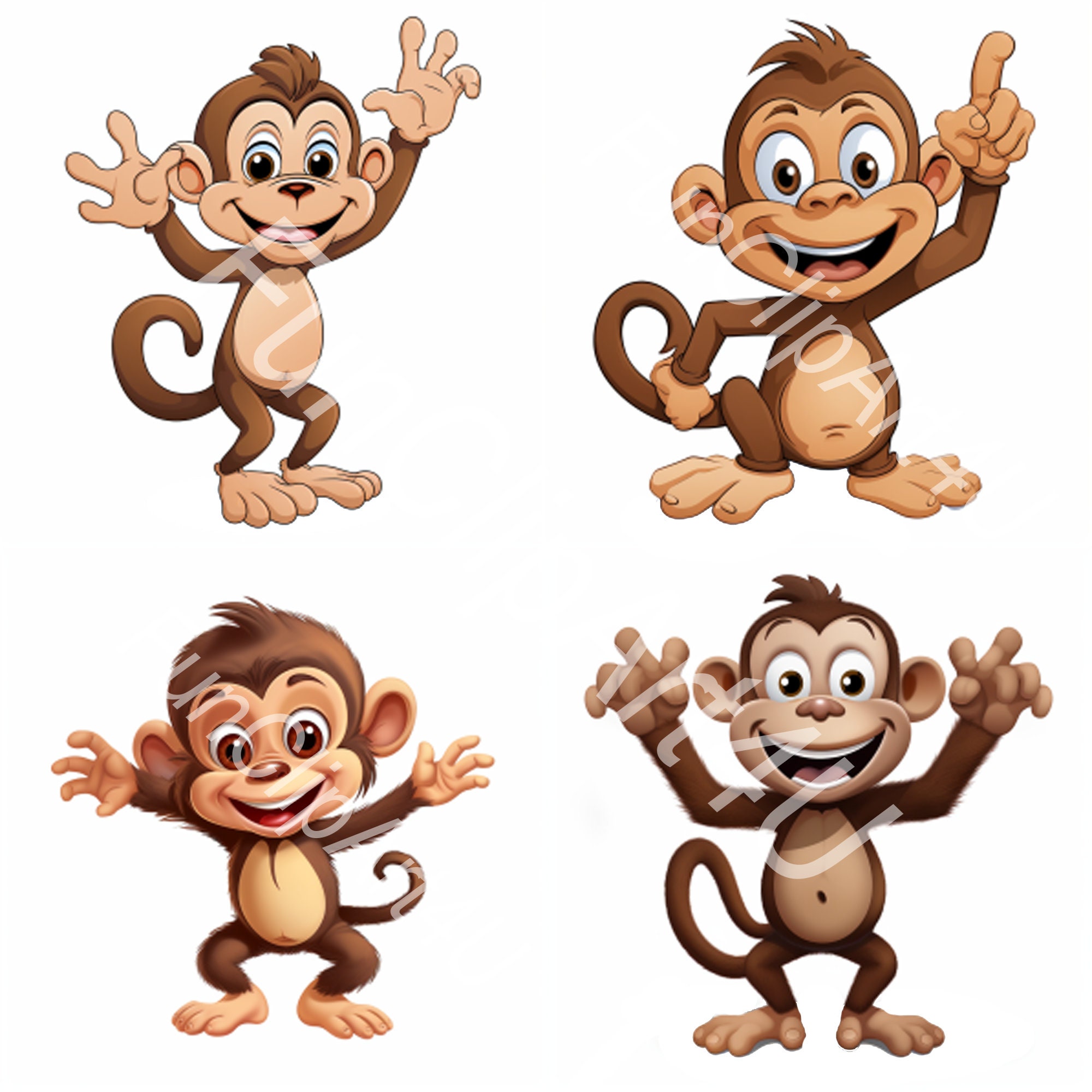Cute Smiling Brown Monkey Cartoon 4 Pack Set, Hires PNG Clipart, Crafts ...