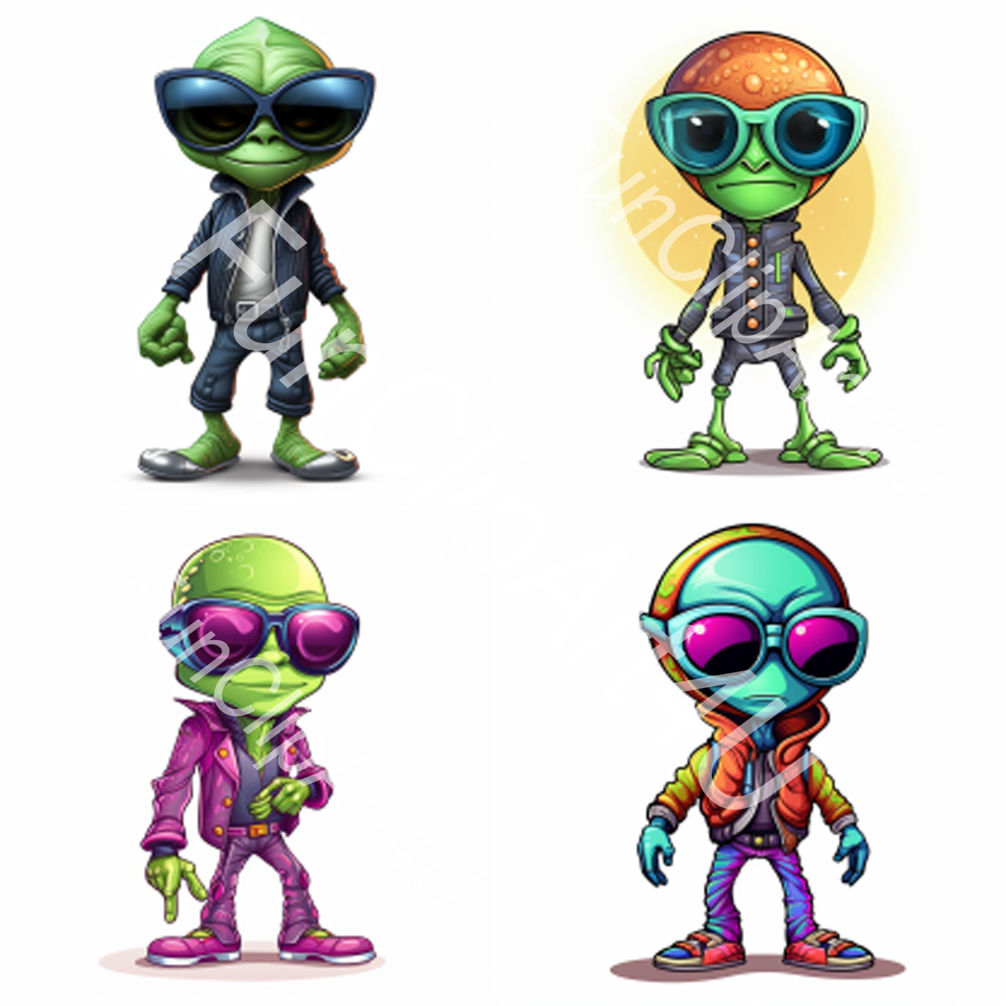 Funny Cartoon Cool 1980s Retro Style Blue Green Alien Dude Aliens 4 ...