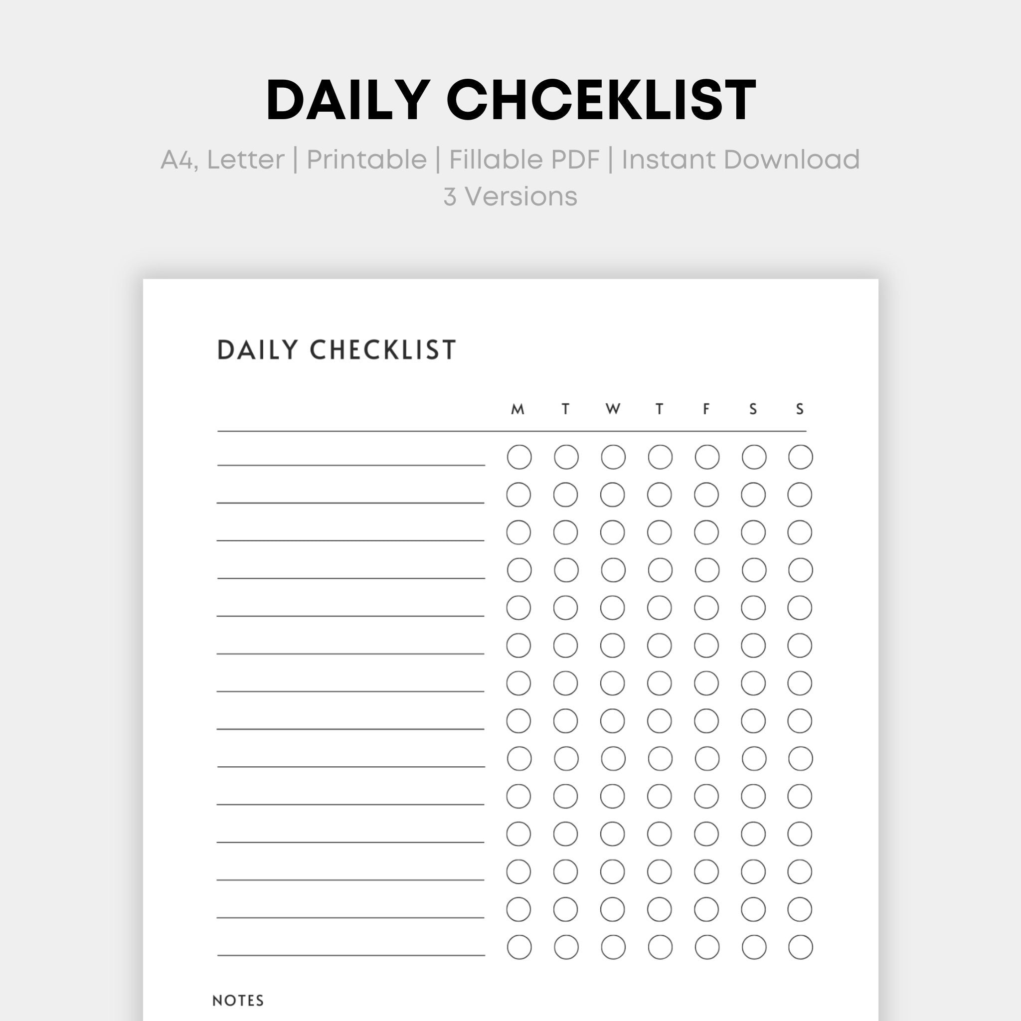 Daily Checklist Printable | A4/letter | Fillable PDF | Task Management ...