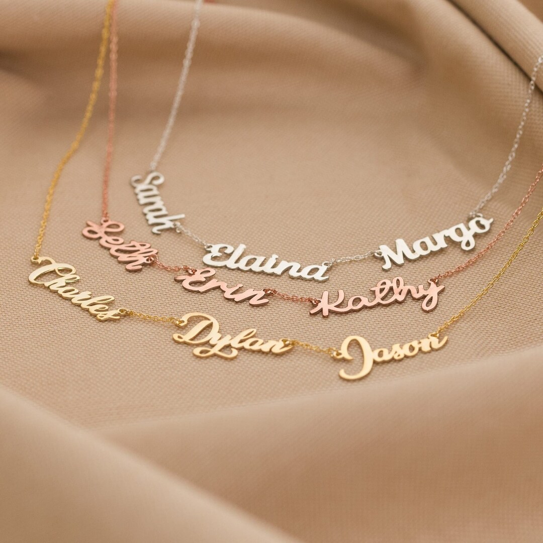 Custom Multiple Name Necklace, Personalized Family Name Necklace, Gold ...