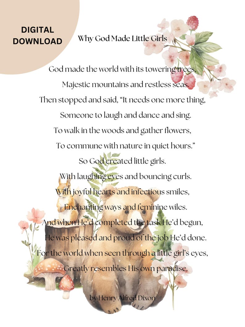 Why God Made Little Girls Nursery Poem - Digital Download - Etsy