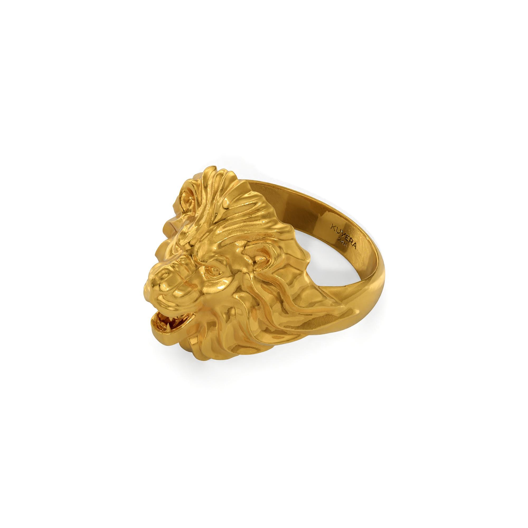 24k Solid Gold Lion Ring. Yellow 9999 Gold Band Ring. Lion Head Ring ...