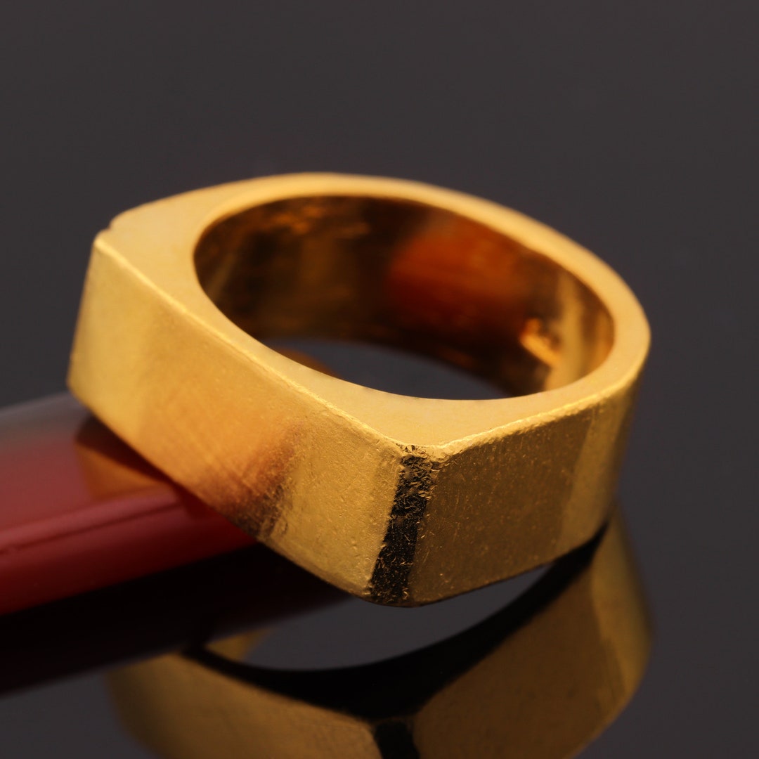 24k Gold Signet Ring. 6mm Solid Yellow Gold 9999 Gold Signet Ring ...