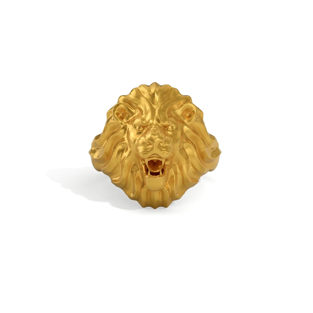 24k Solid Gold Lion Ring. Yellow 9999 Gold Band Ring. Lion Head Ring ...