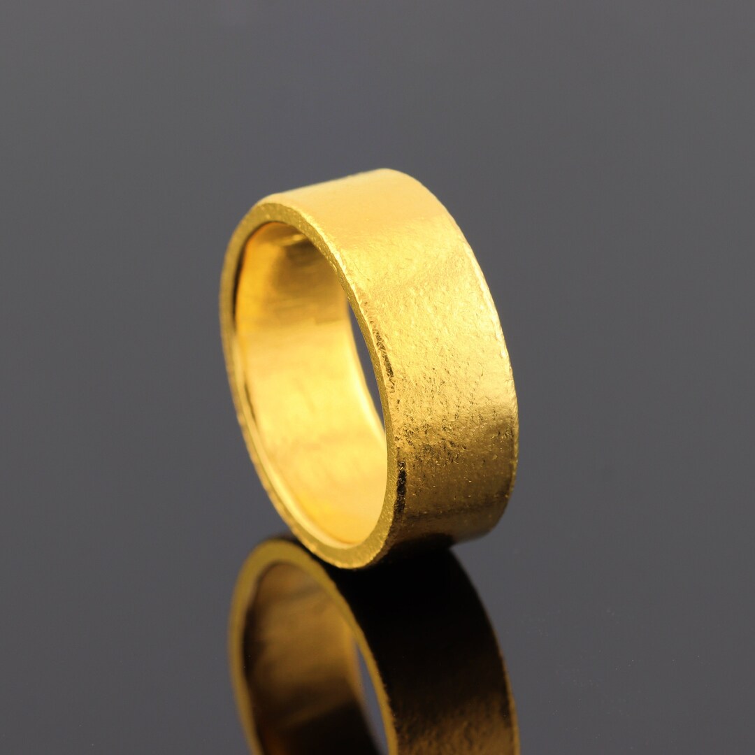 24k Gold Flat Band Ring. 8mm Solid Yellow 9999 Gold Wedding Ring. Large ...