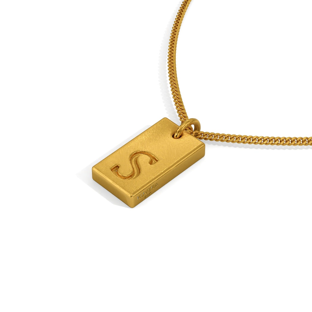 24K Solid Gold Stamped Initial Pendant. Pure Gold Name Necklace. Gold ...