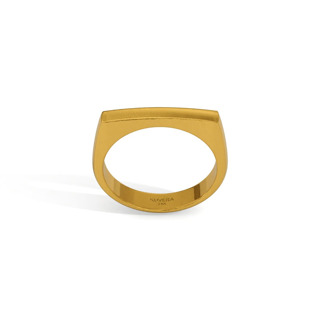 24k Gold Flat Bar Signet Ring. Solid Yellow 9999 Gold Signet Ring. Handmade Investment Jewelry ...