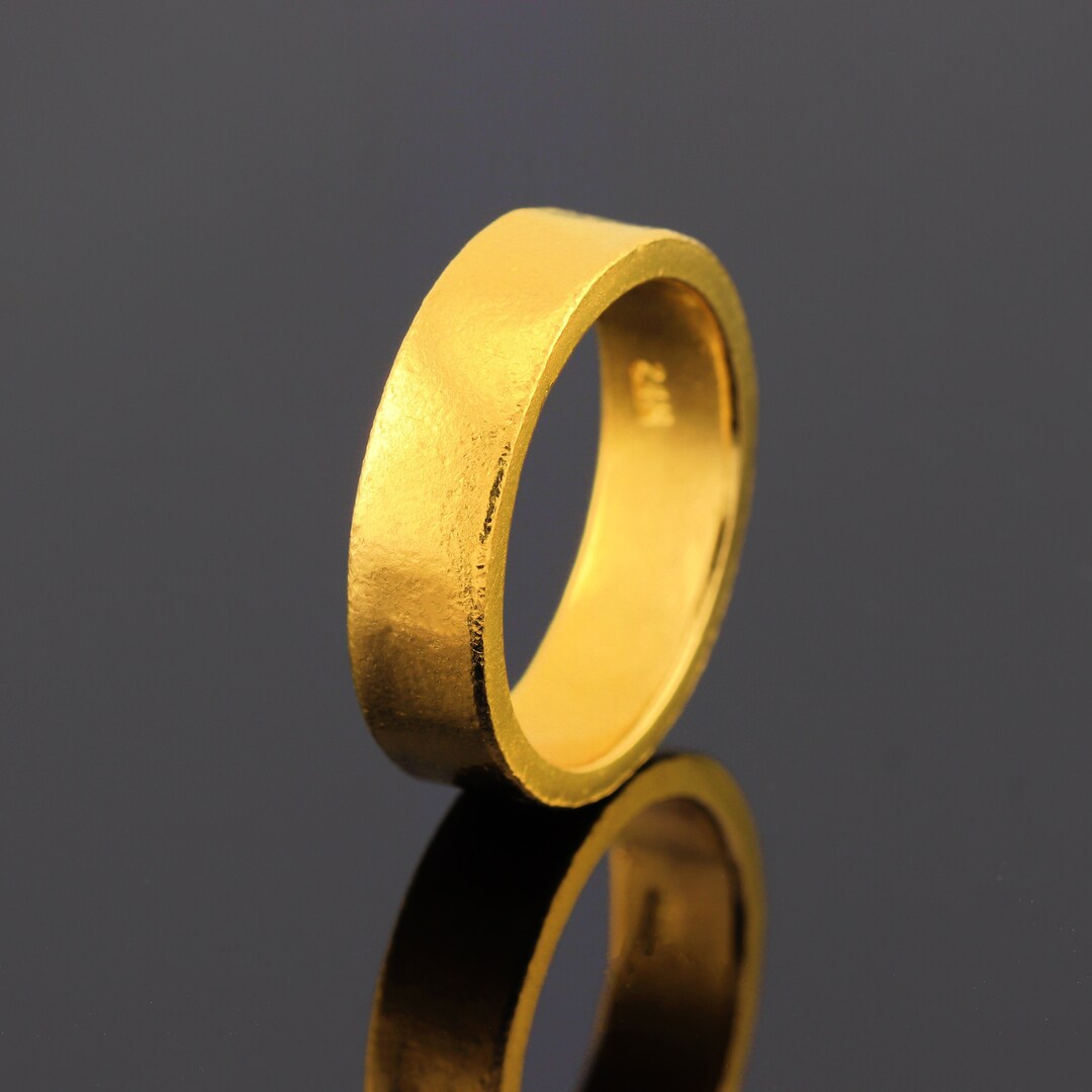 24k Gold Flat Band Ring. 6mm Solid Yellow 9999 Gold Wedding Ring. Pure ...