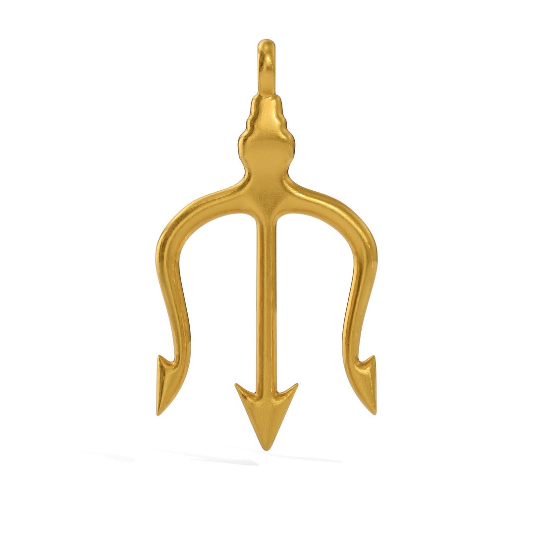 24K Solid Gold Trident Pendant. Gold Trident Necklace. Pure Gold Large 9999 Fine Gold. Handmade ...