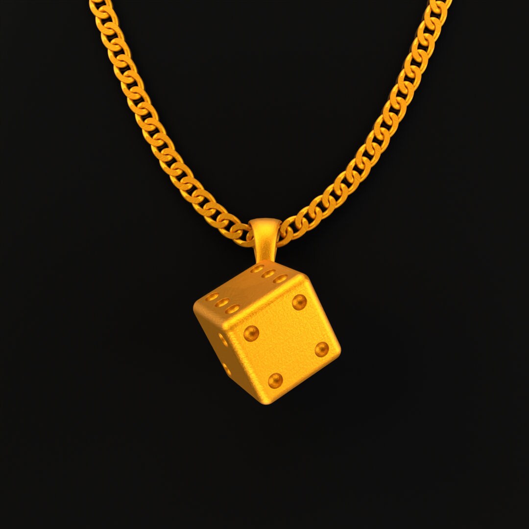24K Solid Gold Dice Pendant. Pure Gold Necklace. Gold 9999 Fine Gold ...
