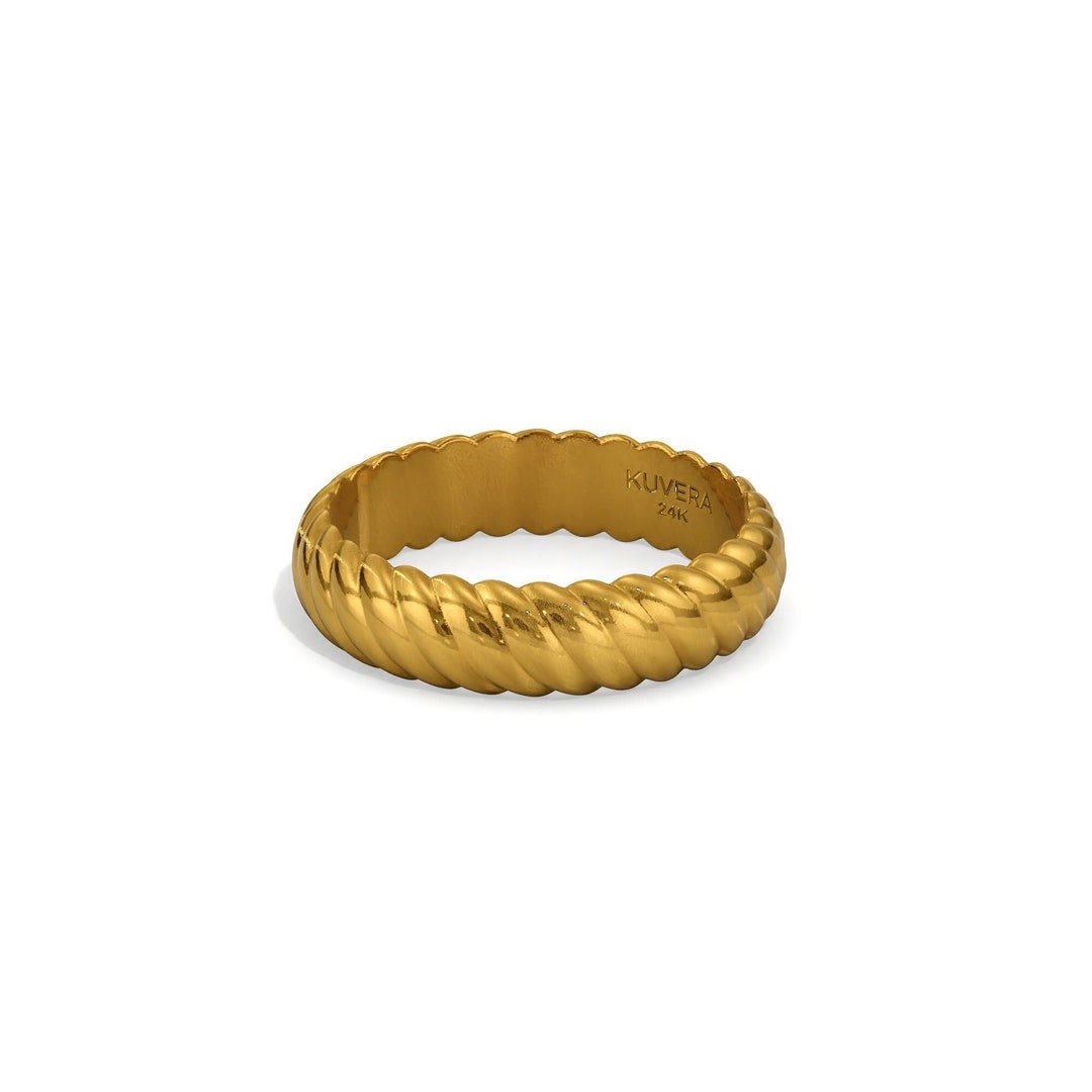 22K Gold Spiral Band Ring. 5mm Solid Yellow 916 Gold Ring. Real Gold ...