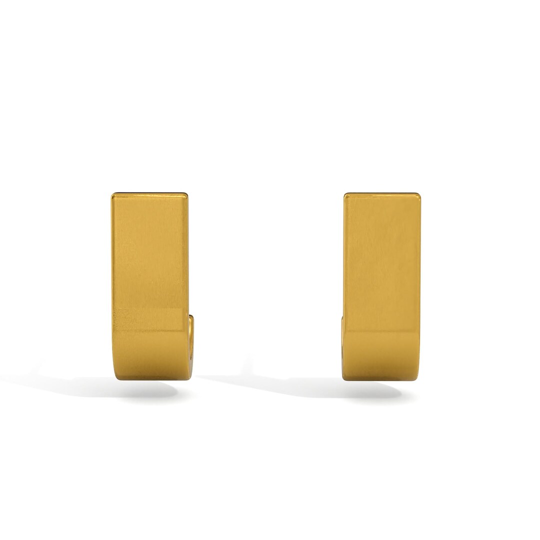 24K Gold J Huggie Earrings. 9999 Pure Gold for Men and Women. Handmade ...