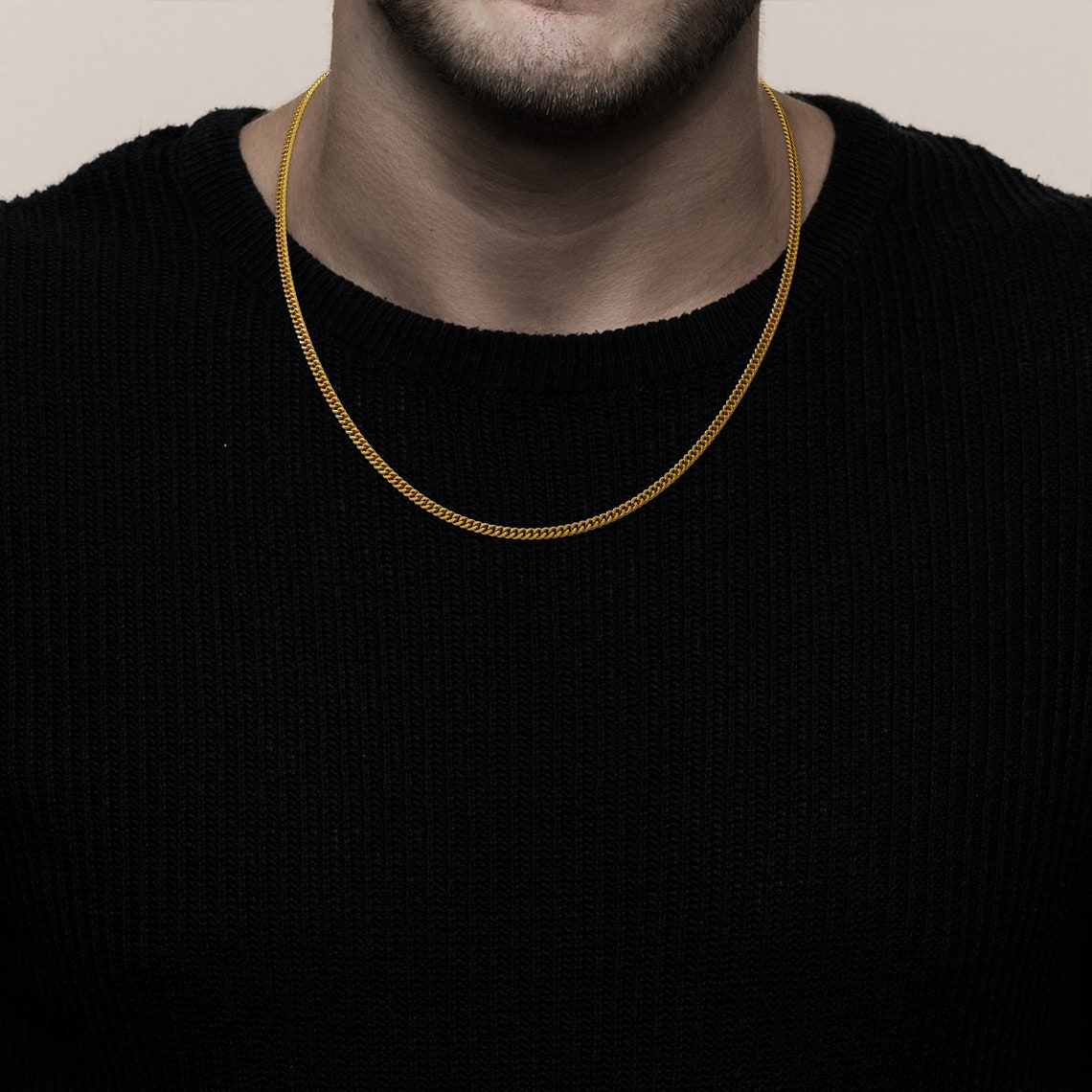 24k Solid Gold Curb Chain 3mm. Pure Gold Curb Link Chain Necklace. 9999 ...