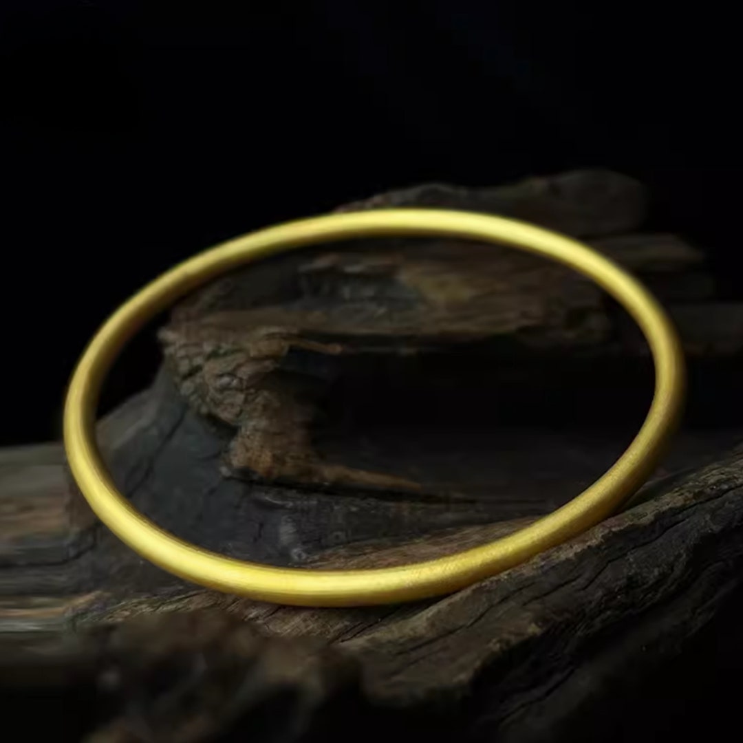 24k Solid Gold 4mm Smooth Bangle Bracelet. Handmade Pure Gold Bangles. 9999 Fine Gold Bangle ...