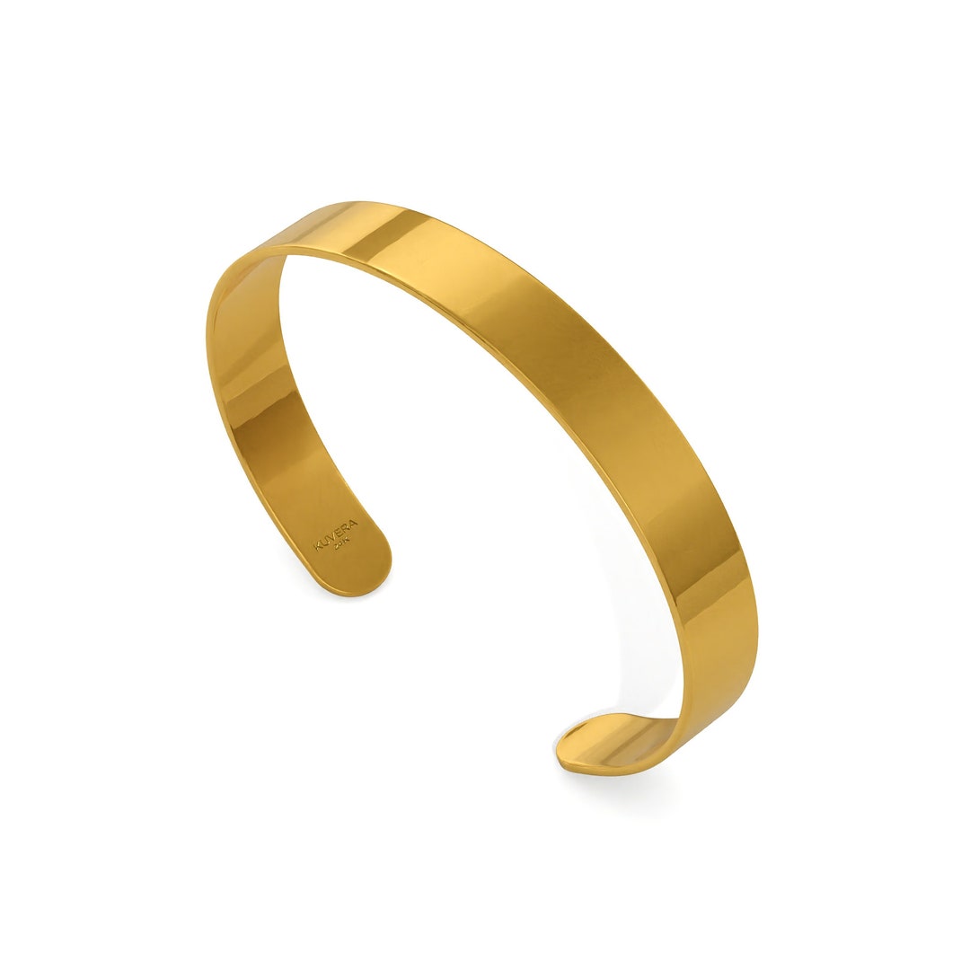 24K Solid Gold Cuff Bracelet. Handmade Pure Gold Plain 8mm Wide Cuff ...