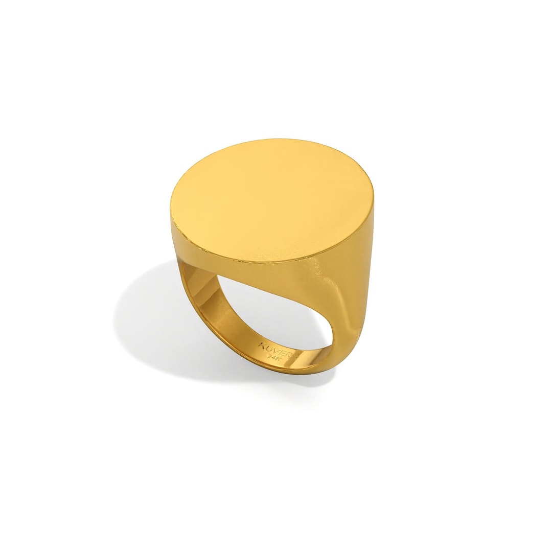 24K Solid Gold Oval Signet Ring. Solid Yellow Gold 9999 Gold Signet ...