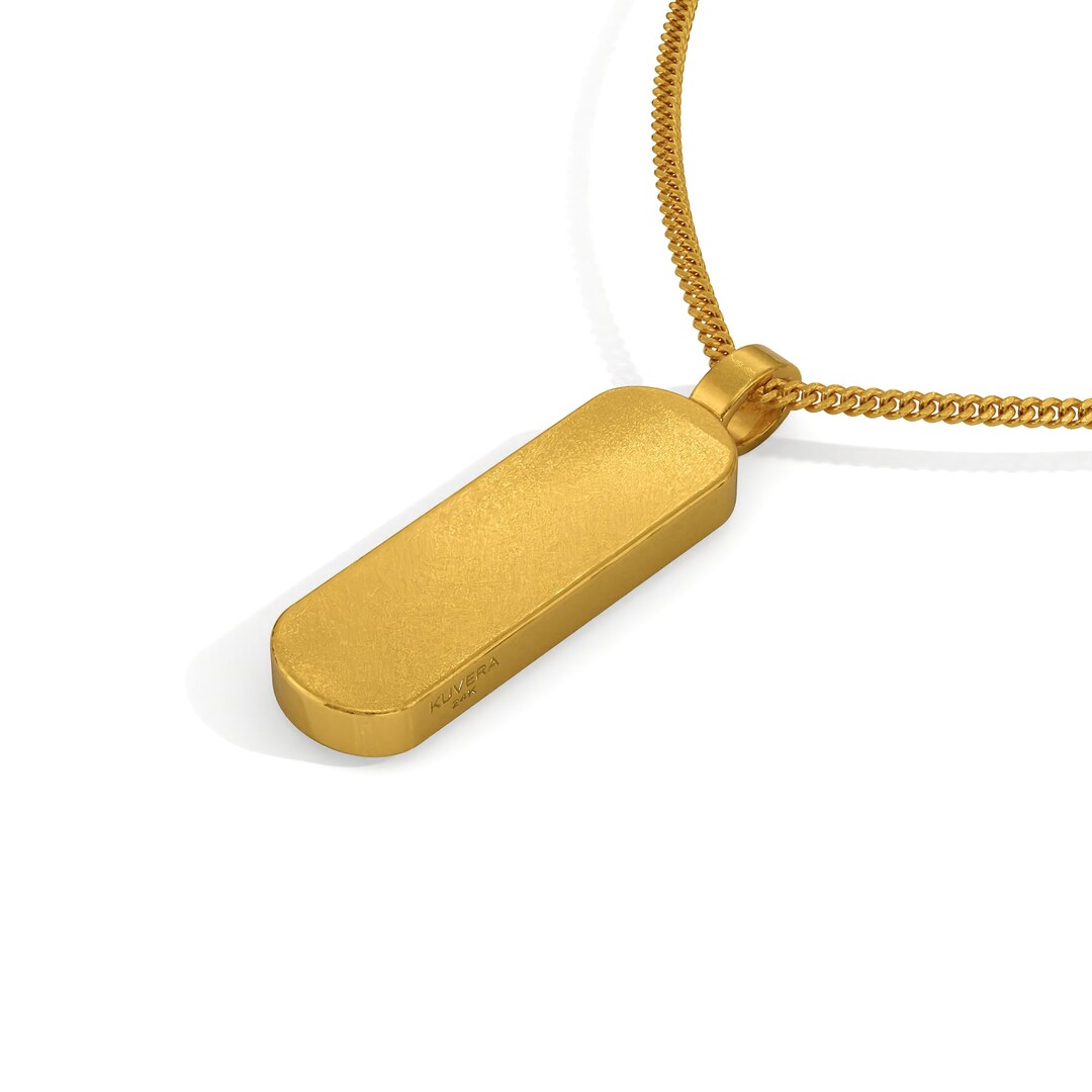 24K Solid Gold Rectangle Pendant. Pure Gold Tag Necklace. Gold 9999 ...