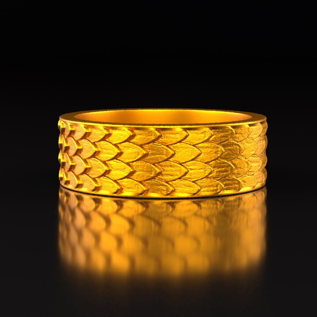 24k Gold Snake Scale Band Ring. Solid Yellow 9999 Gold Wedding Ring ...