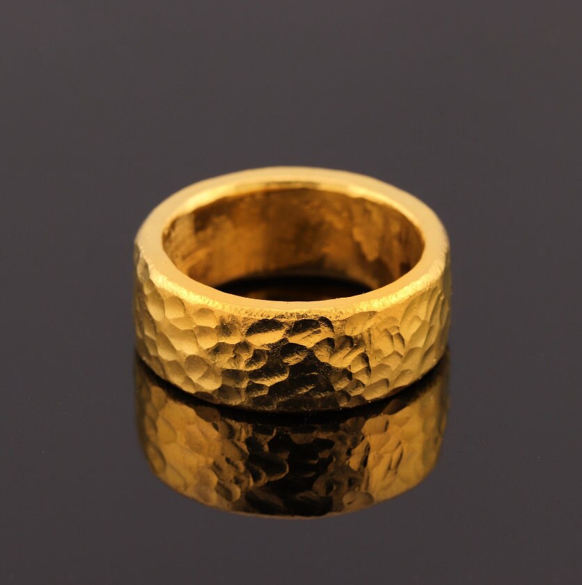2 Troy Ounce 24k Gold Hammered Band Ring. 10mm Solid Yellow 9999 Gold ...