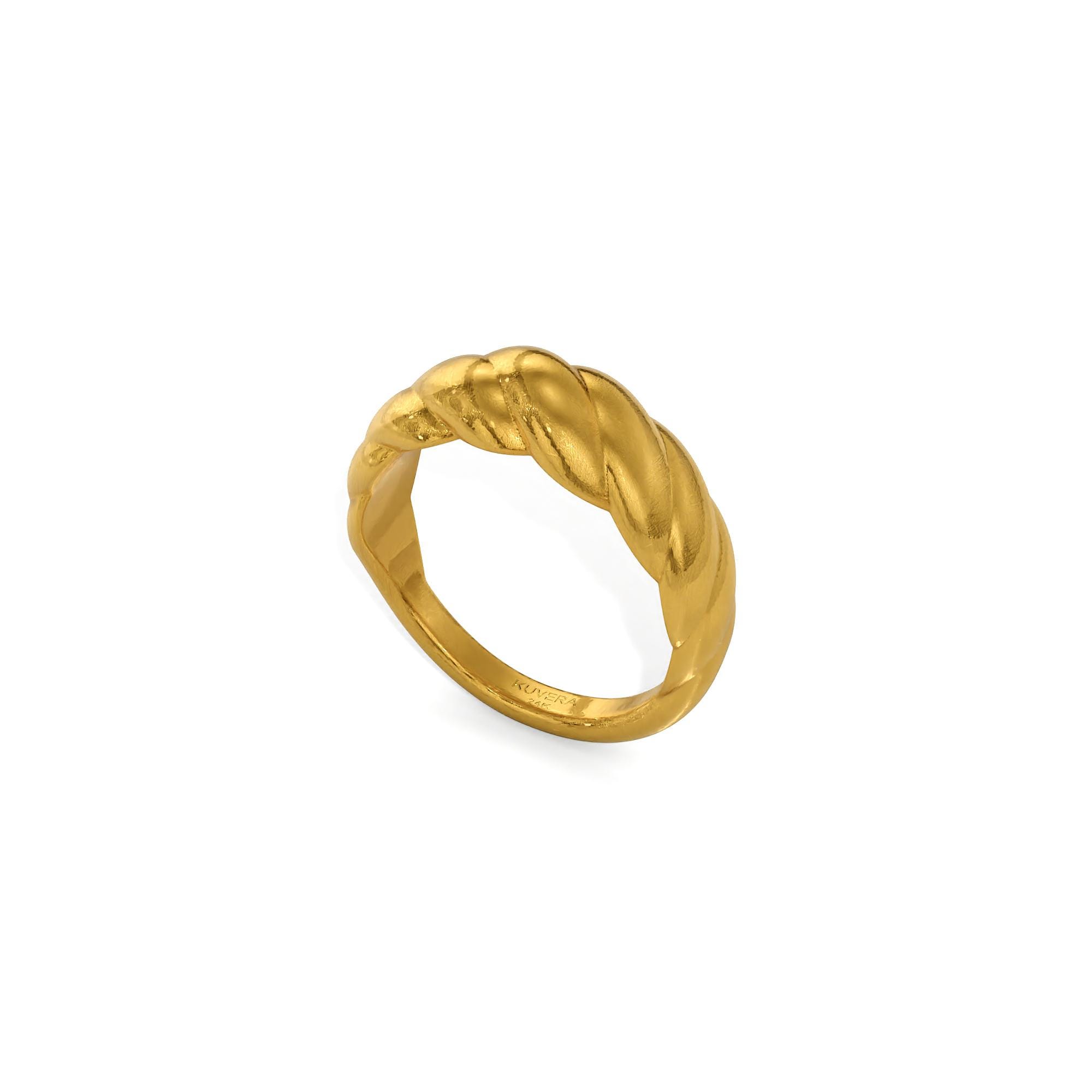 24k Gold Croissant Ring. Solid Yellow 9999 Gold Ring. Real Gold Spiral ...