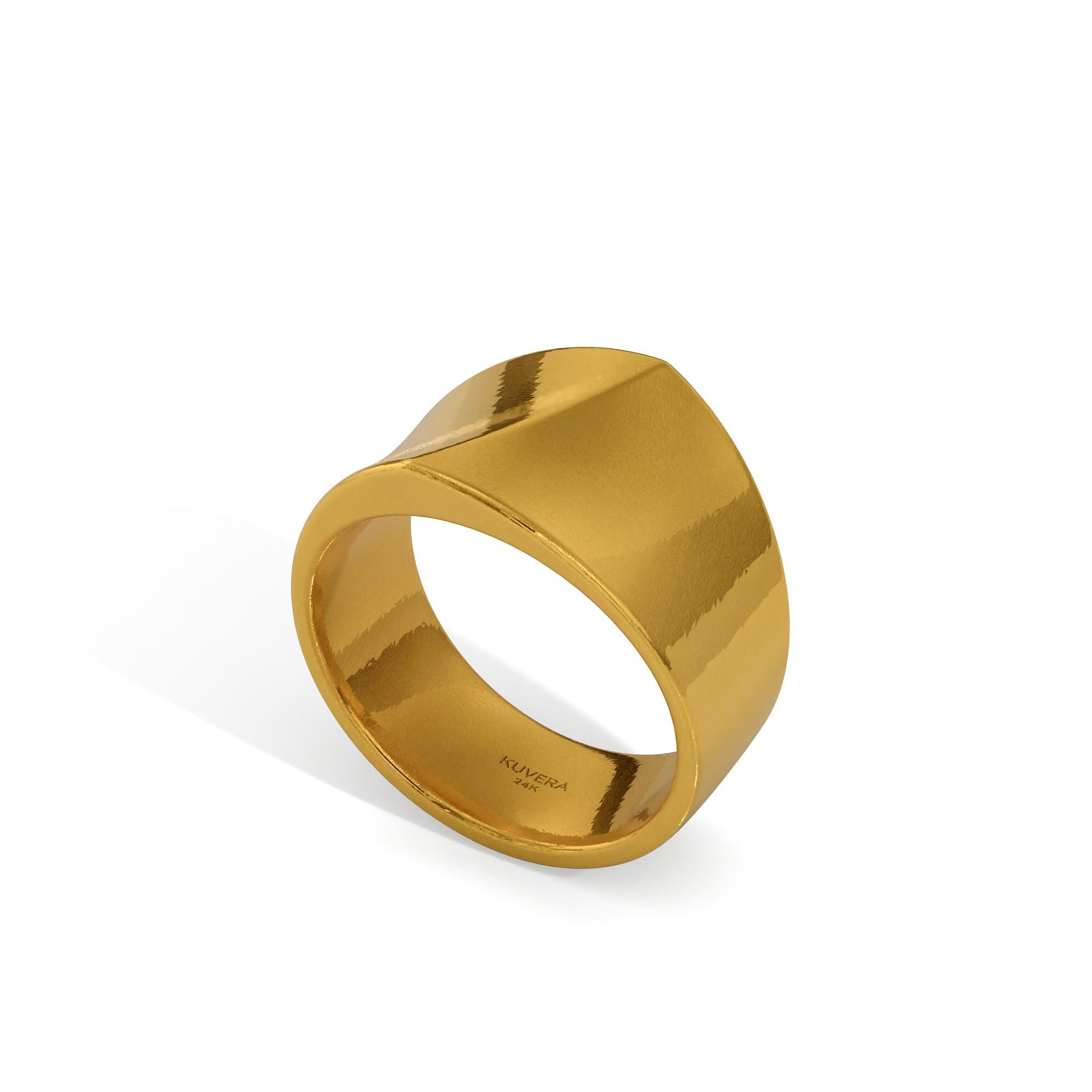 24K Solid Gold Pyramid Ring. Geometric Gold Stacking Ring. Handmade ...