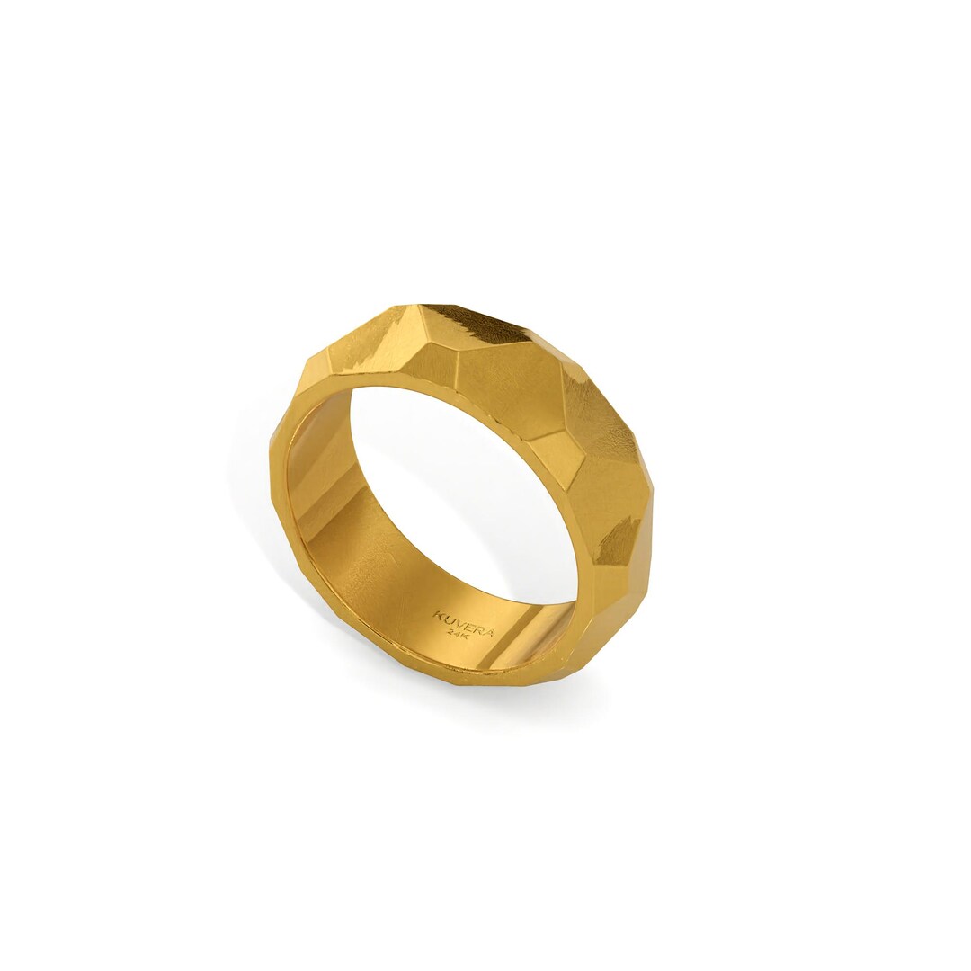 24k Gold Hexagon Ring. 7mm Yellow 9999 Gold Textured Ring. Pure Gold ...