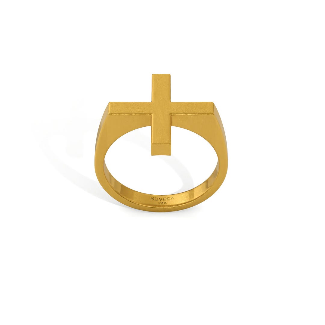 24K Solid Gold Cross Band Ring. Gold Sideway Cross Ring. Pure Gold 9999 ...