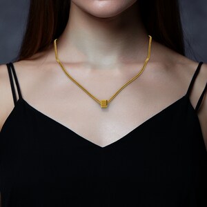 24K Solid Gold Cube Pendant. Pure Gold Cube Necklace. Gold 9999 Fine ...