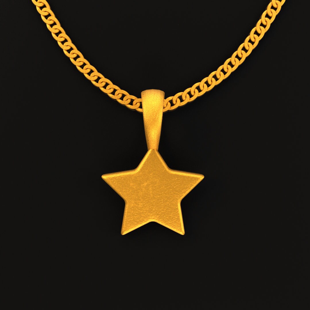 24K Solid Gold Star Pendant. Pure Gold Star Necklace. Gold 9999 Fine ...