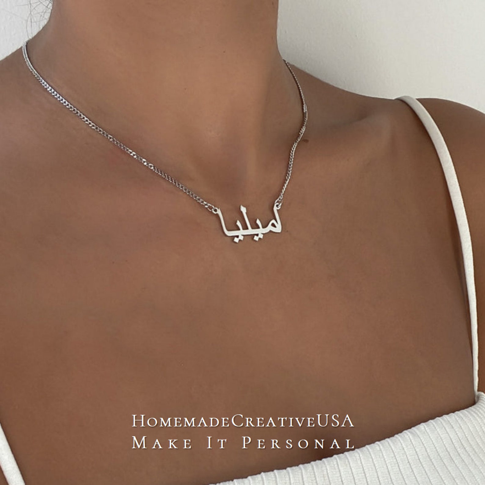 Personalized Arabic Name Necklace, 18K Gold Arabic Calligraphy Name ...