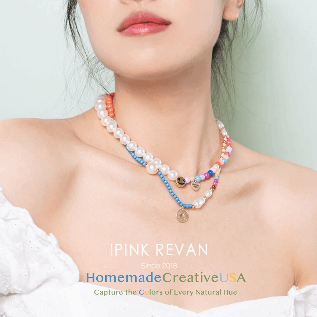 Handmade Dopamine Necklace for Women, Cute Colorful Emoji Pendant ...