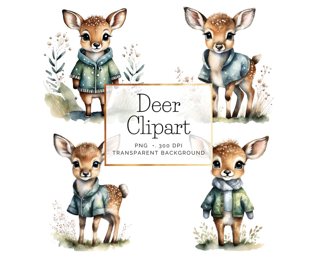 4 Watercolor Baby Deer Clipart, Digital Download, High Quality PNG - Etsy