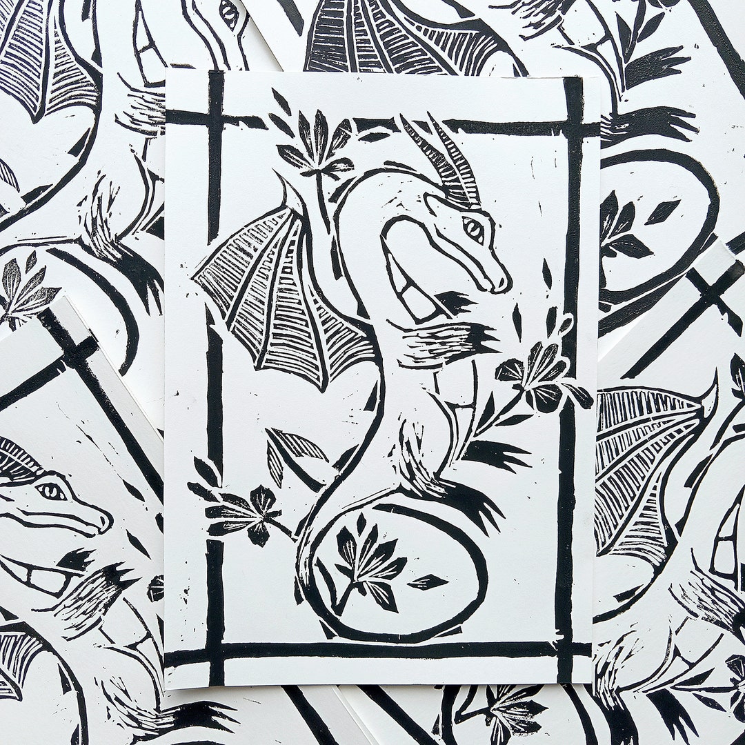 Dragon Linocut - Etsy