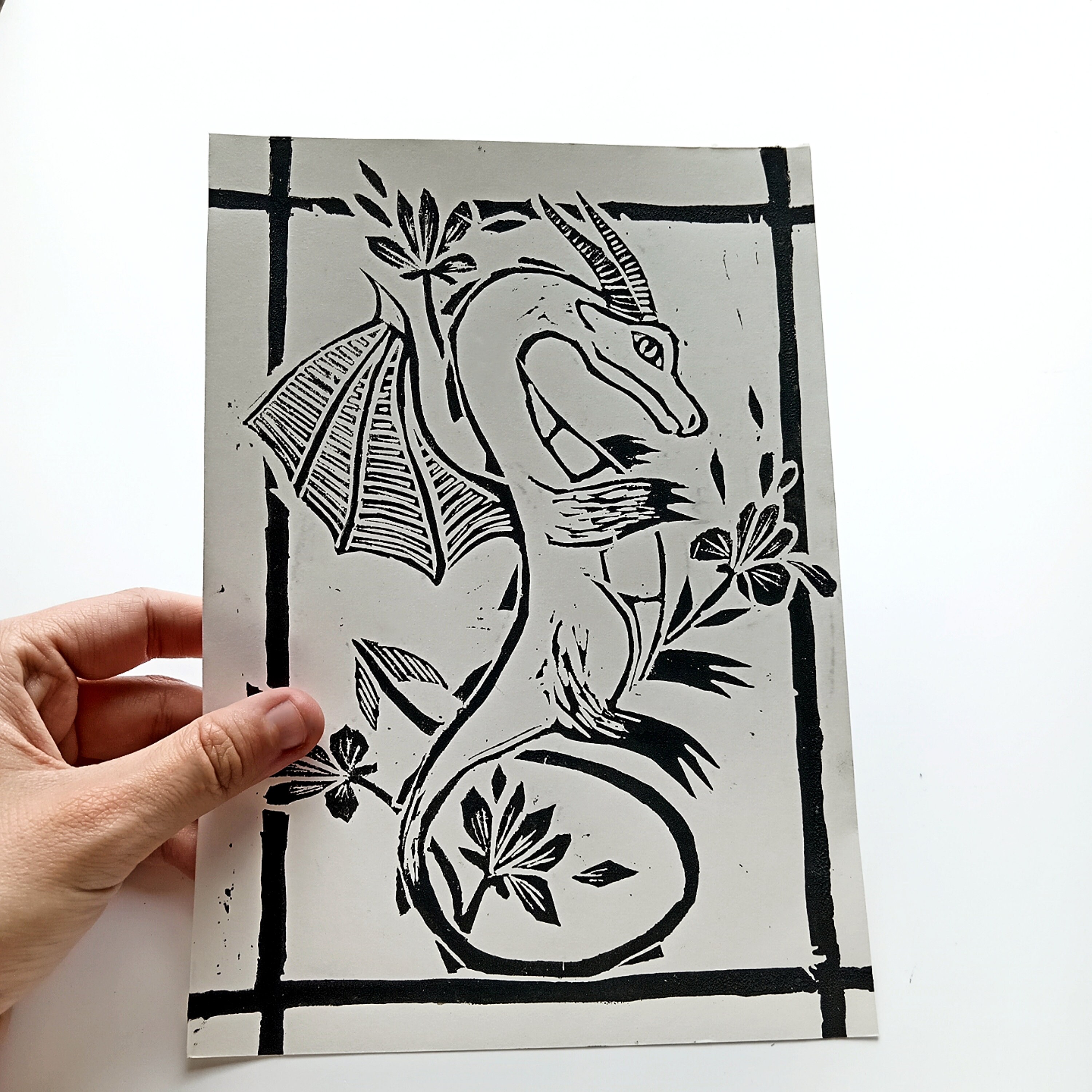 Dragon Linocut - Etsy