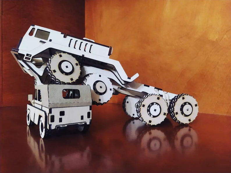 8x8 Military Truck Plywood Laser Cut Mechanical Model + Bootle Trailer ...