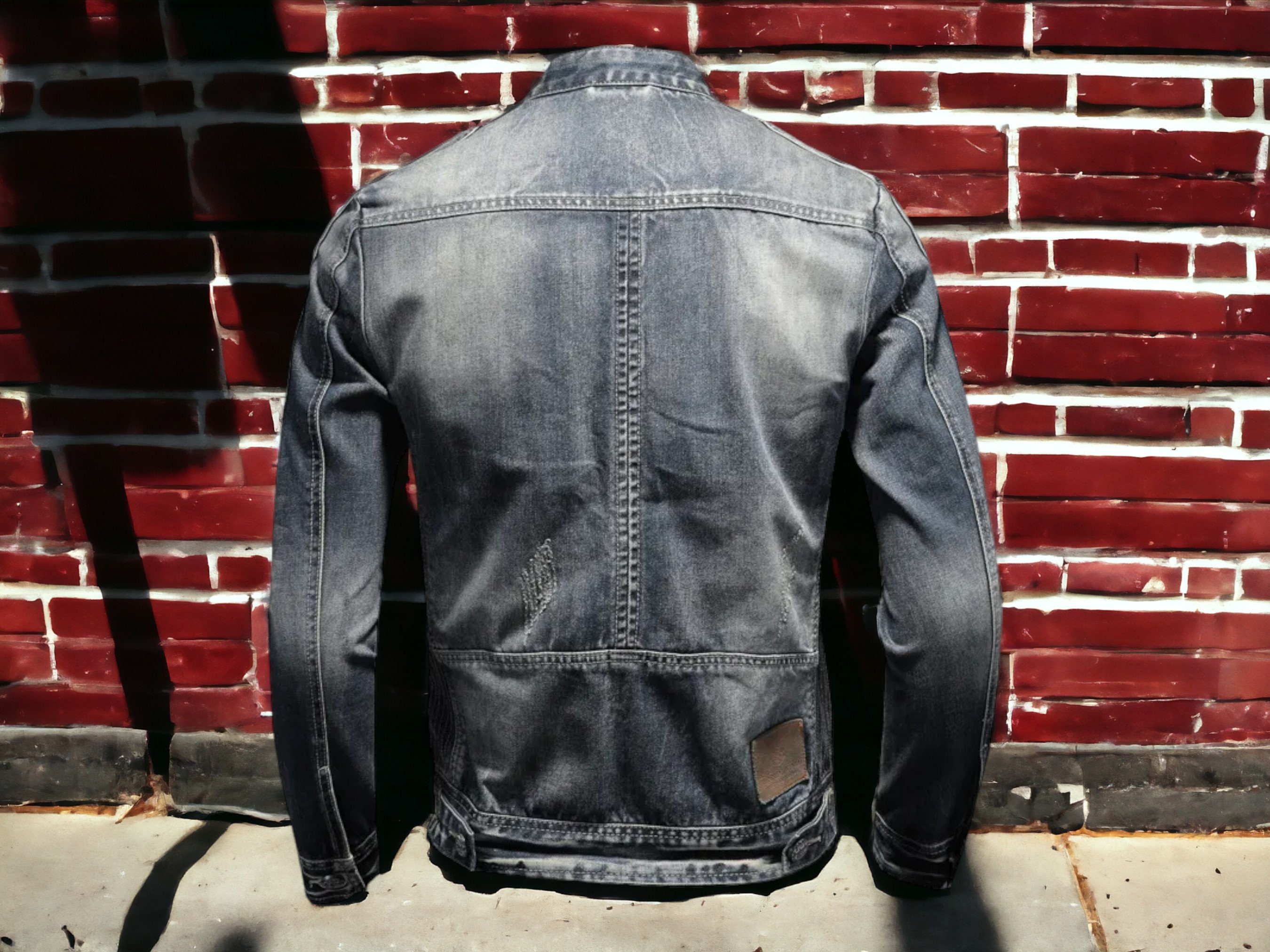 Men's Denim Jacket Slim Fit Blazer Wash Oblique Zipper Style Clothes ...