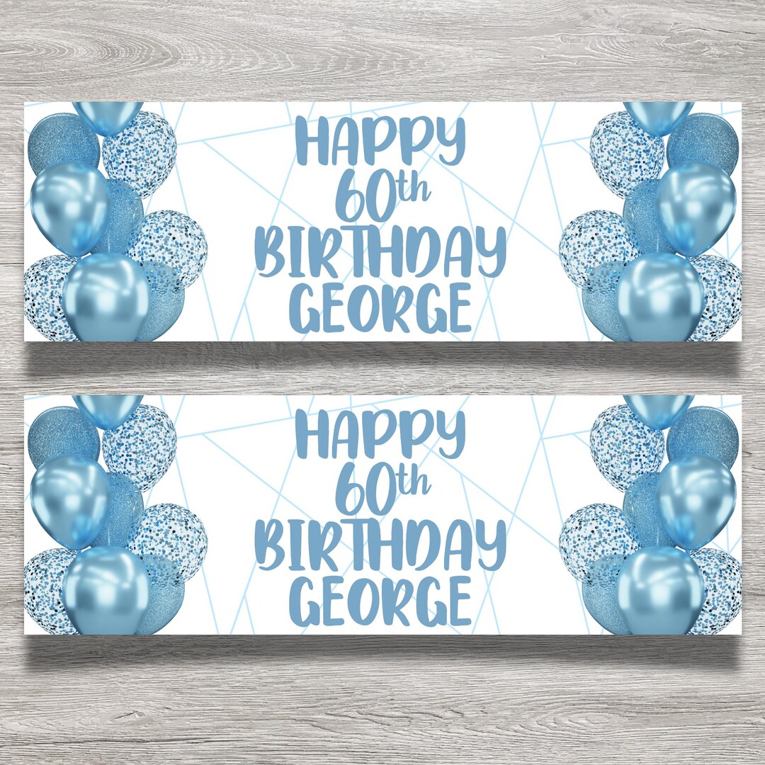 Blue Personalised Birthday Party Banners With Name and Age Theme Custom ...