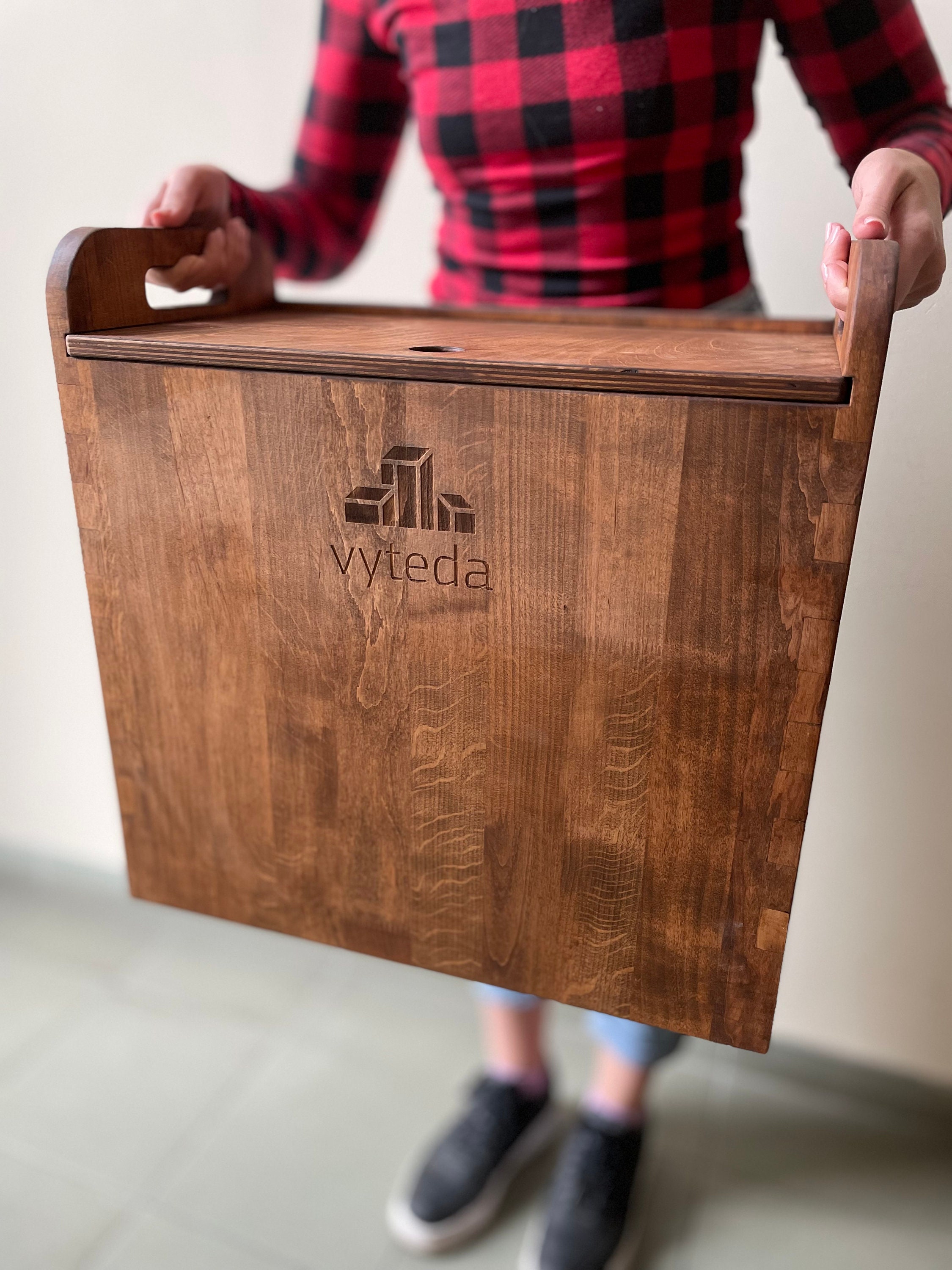 Large Wooden Box With Sliding Lid Handcrafted Rustic Storage Organizer ...